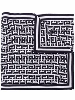 Balmain Monogram Pattern Fine-knitted Scarf