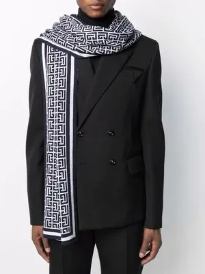 Balmain Monogram Pattern Fine-knitted Scarf