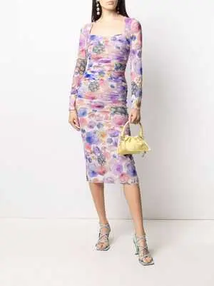 GANNI Floral-print Ruched Midi Dress
