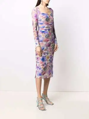 GANNI Floral-print Ruched Midi Dress