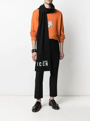 Dsquared2 Embroidered-logo Ribbed-knit Scarf