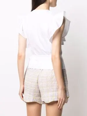 GANNI Ruffled-sleeve Wrap Top