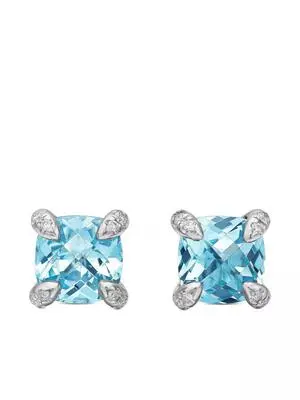 David Yurman Sterling Silver Petite Chatelaine Topaz And Diamond Stud Earrings - Blue