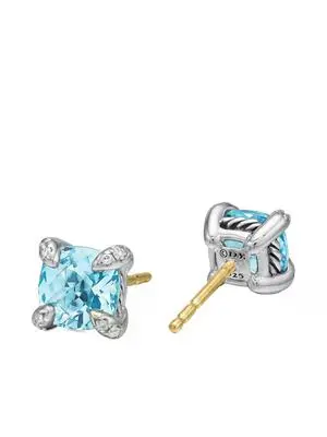 David Yurman Sterling Silver Petite Chatelaine Topaz And Diamond Stud Earrings - Blue