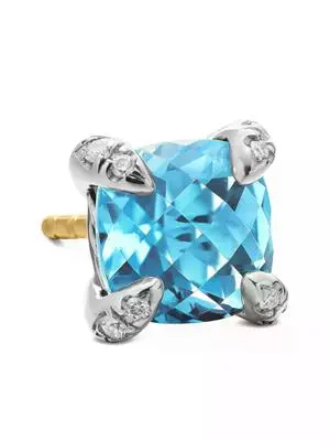 David Yurman Sterling Silver Petite Chatelaine Topaz And Diamond Stud Earrings - Blue