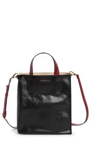Marni Museo Small Colorblock Leather Tote Black