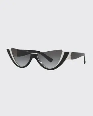 Valentino Garavani Dramatic Semi-Rimless Acetate Cat-Eye Sunglasses - Blackwhite