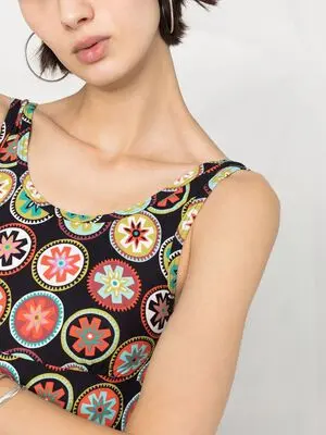 La DoubleJ Floral Print Scoop Neck Bodysuit