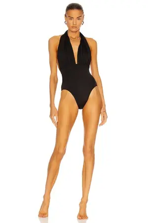 Norma Kamali Halter Low Back One Piece Swimsuit