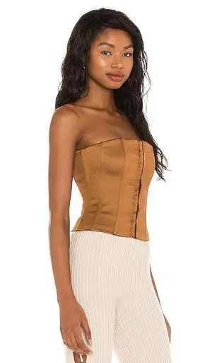 GUIZIO Satin Corset Top - Brown