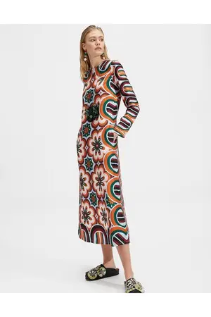 La DoubleJ Long Sleeve Swing Dress Placée Ciccio Arancio In Silk Twill