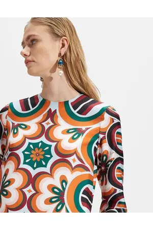 La DoubleJ Long Sleeve Swing Dress Placée Ciccio Arancio In Silk Twill