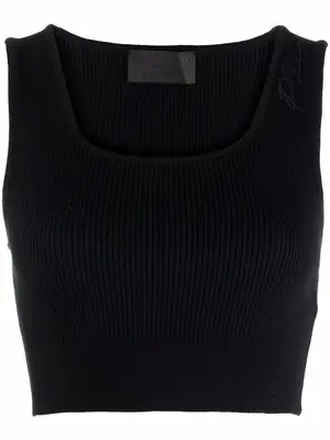 Philipp Plein Signature Wool Cropped Top - Black
