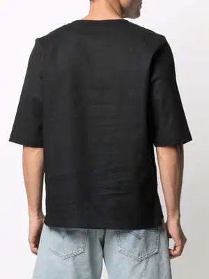 DELL'OGLIO Short-sleeve Linen T-shirt - Black
