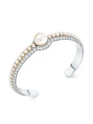 DAVID MORRIS 18kt Diamond And Pearl Bangle - Silver