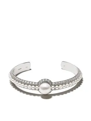 DAVID MORRIS 18kt White Gold Diamond And Pearl Bangle White Gold