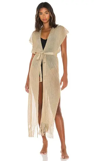 Luli Fama Golden Queen Long Caftan In Metallic Gold - Gold Rush