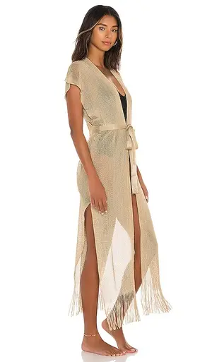 Luli Fama Golden Queen Long Caftan In Metallic Gold - Gold Rush