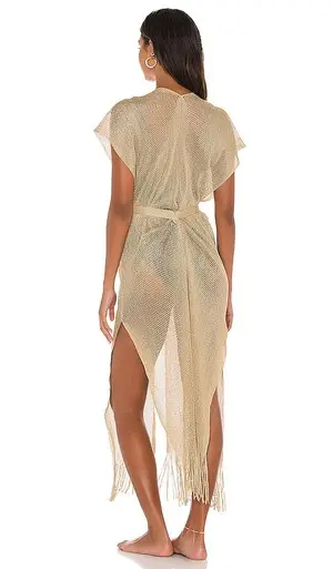 Luli Fama Golden Queen Long Caftan In Metallic Gold - Gold Rush