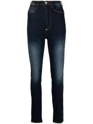 Philipp Plein Stonewashed High-waisted Jeggings - Blue