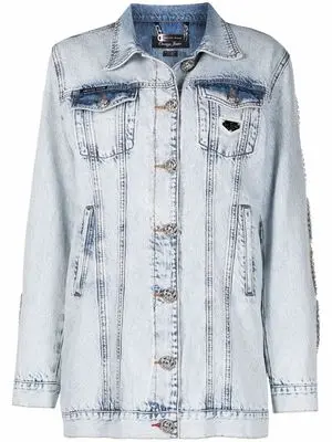 Philipp Plein Crystal-embellished Denim Jacket - Blue