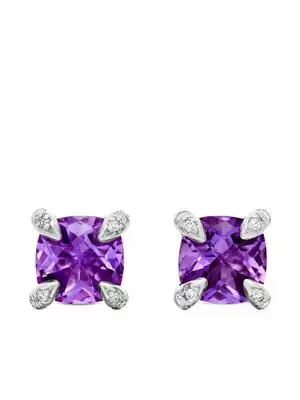 David Yurman Sterling Silver Petite Chatelaine Amethyst And Diamond Stud Earrings - Purple