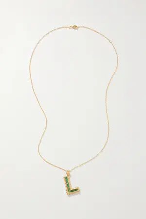 Pacharee Alphabet Gold-plated Emerald Necklace - Green