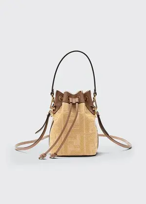 Fendi Mon Tresor Mini FF Embroidery Bucket Bag - Sand