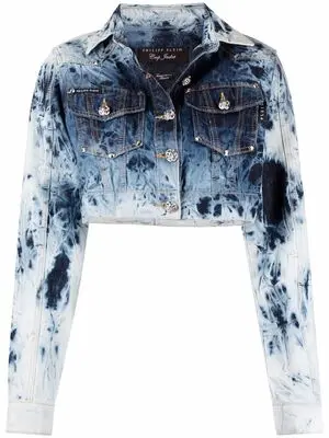 Philipp Plein Bleached-effect Cropped Denim Jacket