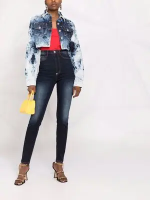 Philipp Plein Bleached-effect Cropped Denim Jacket