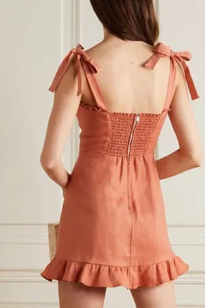 Reformation Desiree Ruffled Linen Mini Dress In Orange - 40% Off |  Editorialist