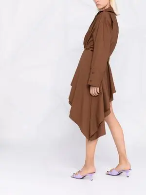 Attico Asymmetric Gathered Shirt Dress - Brown