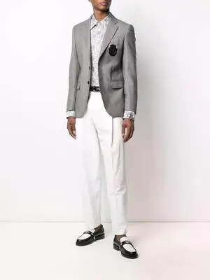 BILLIONAIRE Super Slim Crest-embroidered Blazer - White