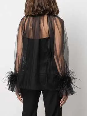 STYLAND Sheer Feather-trimmed Blouse