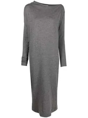 Brunello Cucinelli Asymmetric-neck Knitted Dress - Grey