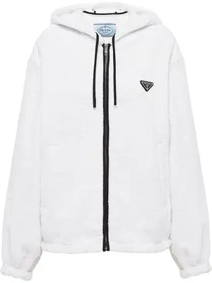 Prada Terry-Cloth Zip-Up Hoodie - White | Editorialist