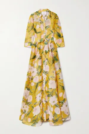 Carolina Herrera Belted Floral-print Silk-organza Gown Yellow