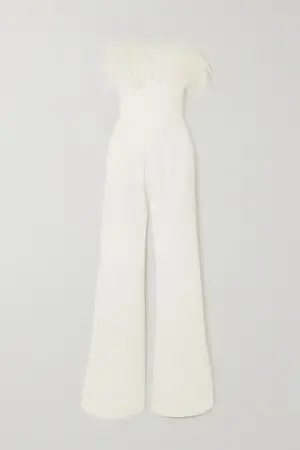 16Arlington Taree Feather-trimmed Crepe Jumpsuit - White