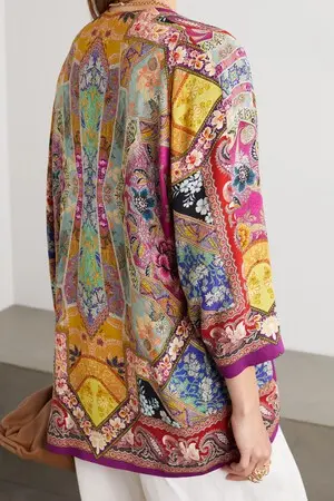 Etro Printed Satin Kimono Jacket