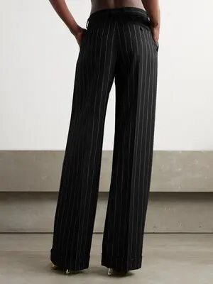Dolce & Gabbana Striped Wool-blend Straight-leg Pants - Black