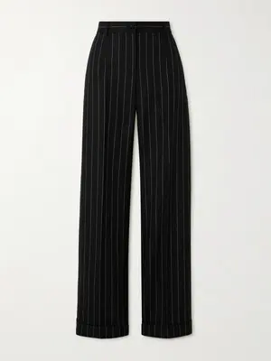 Dolce & Gabbana Striped Wool-blend Straight-leg Pants - Black