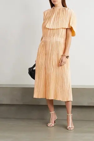 JIL SANDER Cape-effect Pleated Satin Midi Dress