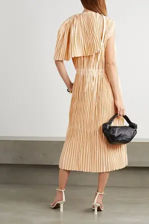 JIL SANDER Cape-effect Pleated Satin Midi Dress