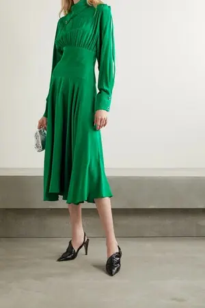 CHRISTOPHER KANE Crystal-embellished Pleated Crepe De Chine Midi Dress