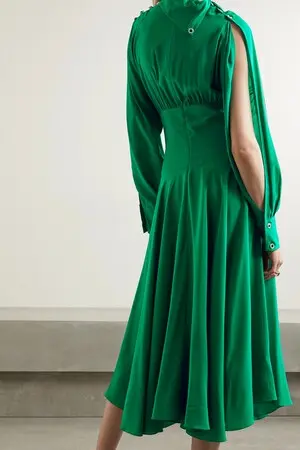 CHRISTOPHER KANE Crystal-embellished Pleated Crepe De Chine Midi Dress
