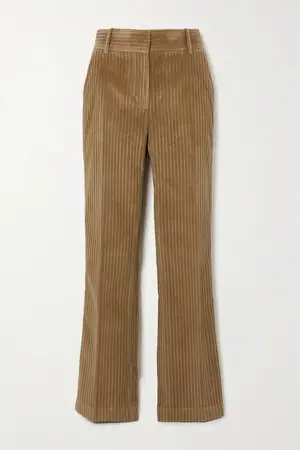 Victoria Beckham Cotton-Corduroy Straight-Leg Trousers Brown