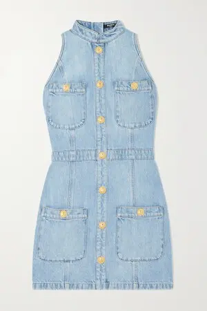 Balmain Button-embellished Denim Mini Dress