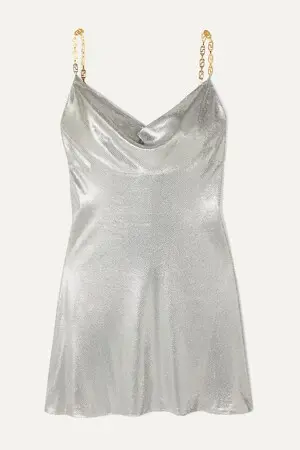 Versace Embellished Satin Mini Dress - Silver
