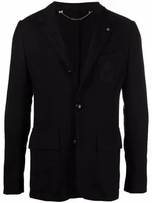 BILLIONAIRE Crest-embroidered Slim-fit Blazer - Black