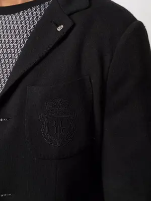BILLIONAIRE Crest-embroidered Slim-fit Blazer - Black